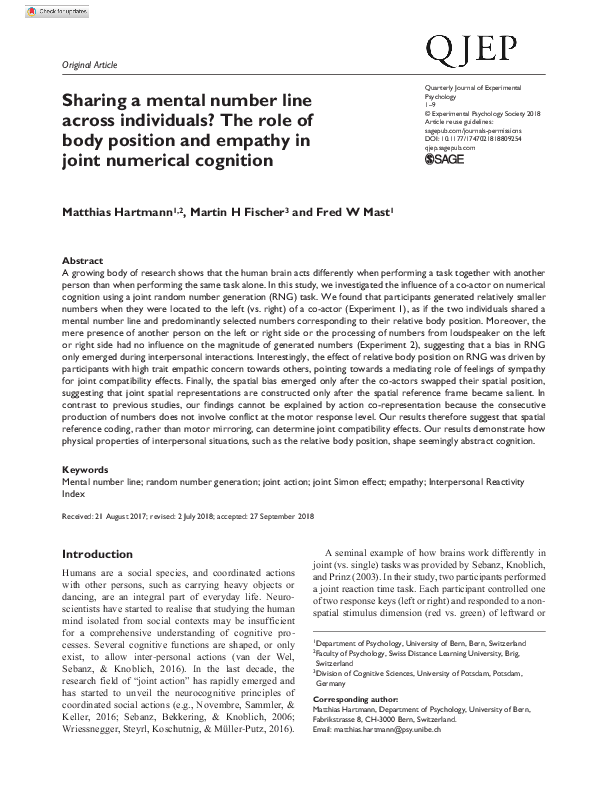 (PDF) Sharing a mental number line across individuals? The role of body position and empathy in ...
