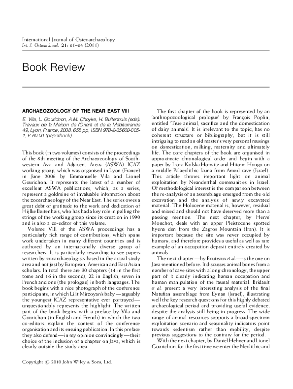 (PDF) Book Review: 'Archaeozoology of the near East VIII' edited by E ...