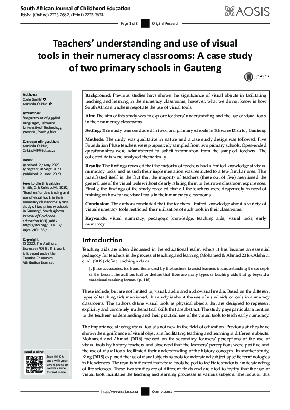 (PDF) Teachers’ understanding and use of visual tools in their numeracy ...