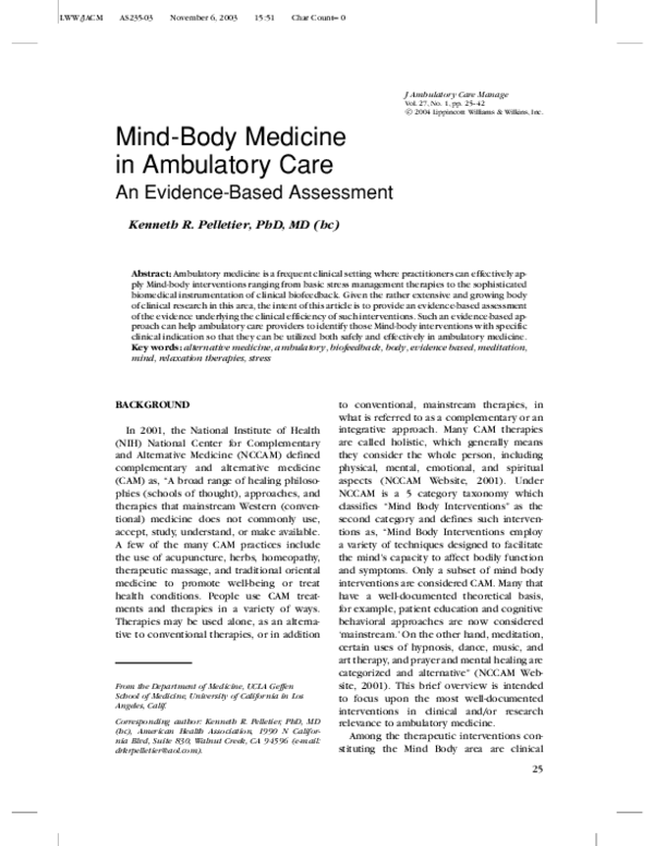 (PDF) Evidence-Based Mind-Body Medicine in Outpatient Care