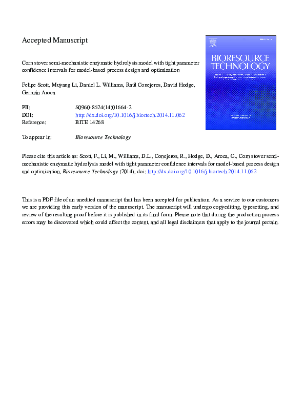 (PDF) Corn stover semi-mechanistic enzymatic hydrolysis model with tight parameter confidence ...