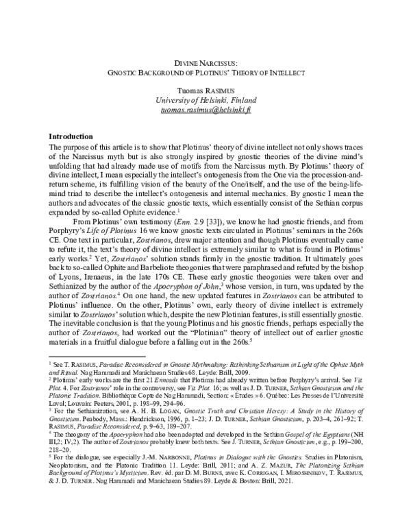 (PDF) Divine Narcissus: Gnostic Background of Plotinus' Theory of Intellect
