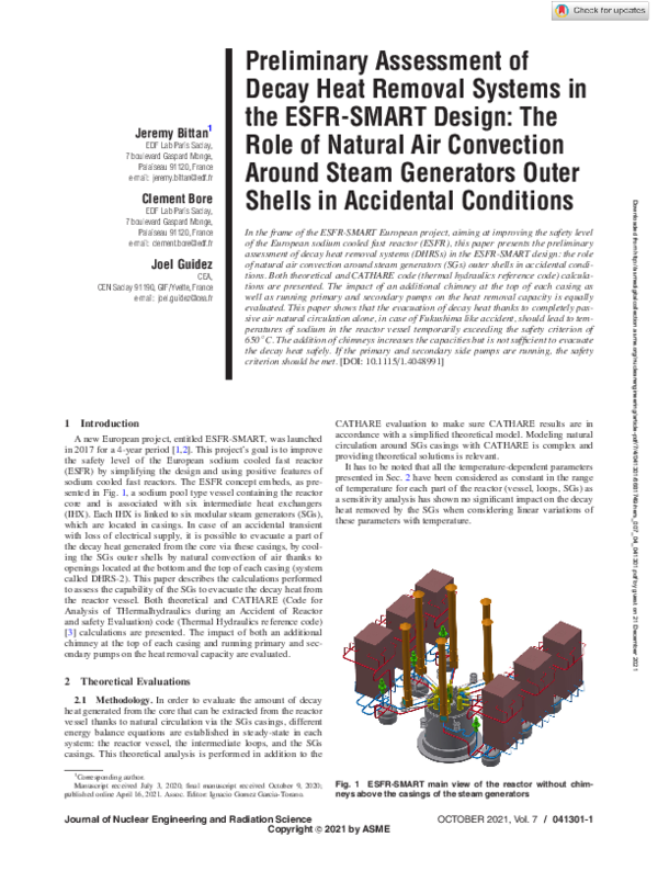 (PDF) Preliminary Assessment of Decay Heat Removal Systems in the ESFR-SMART Design: The Role of ...