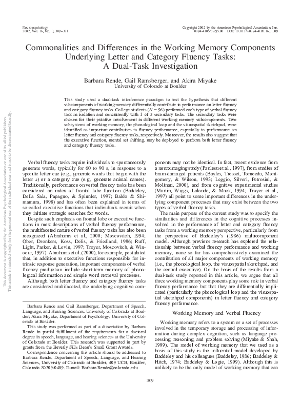 (PDF) Commonalities and differences in the working memory components underlying letter and ...