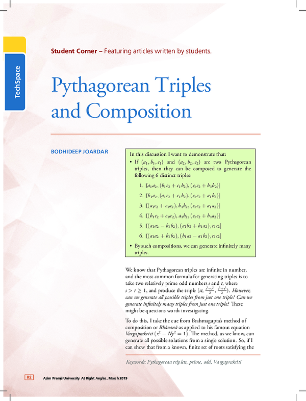 (PDF) Pythagorean triples and composition | Bodhideep Joardar - Academia.edu