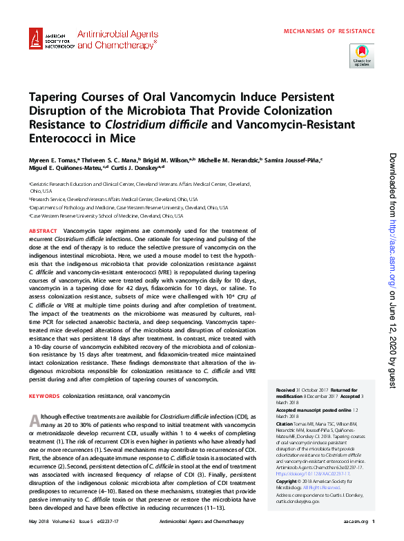 (PDF) Tapering Courses of Oral Vancomycin Induce Persistent Disruption ...