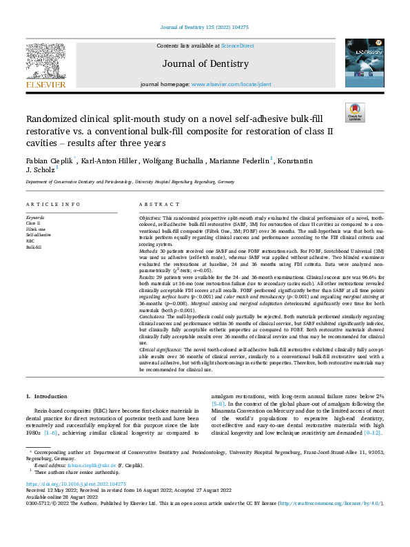 (PDF) Randomized clinical split-mouth study on a novel self-adhesive ...