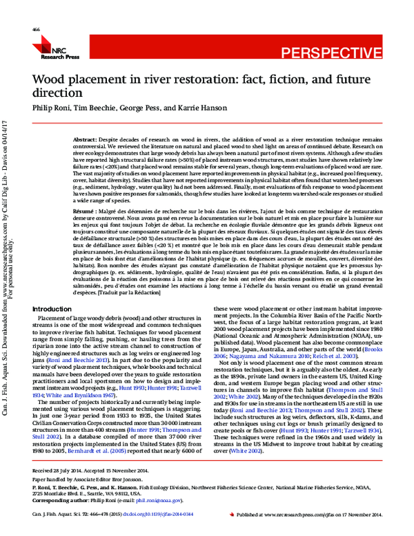 (PDF) Wood placement in river restoration: fact, fiction, and future ...