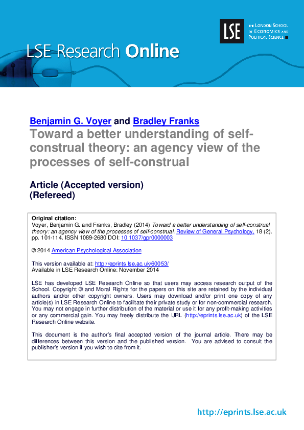 (PDF) Toward a Better Understanding of Self-Construal Theory: An Agency ...