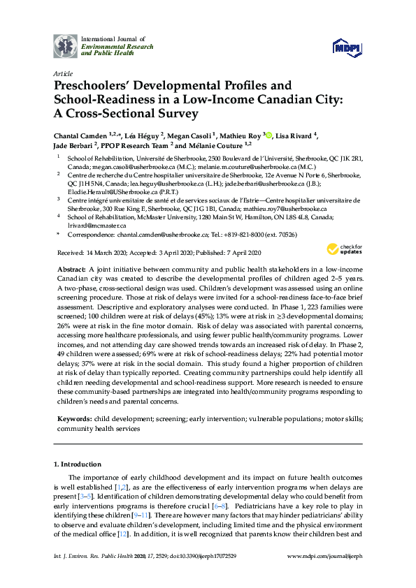 (PDF) Preschoolers’ Developmental Profiles and School-Readiness in a ...