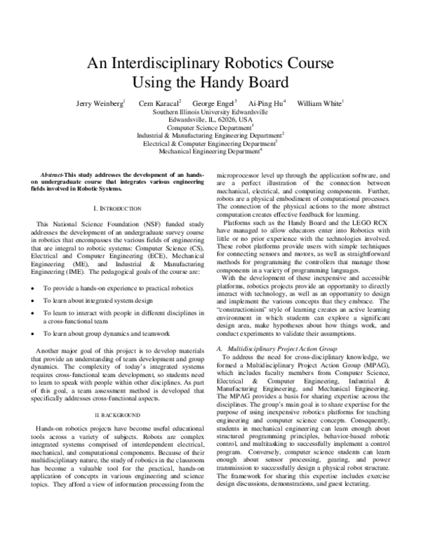 (PDF) An interdisciplinary robotics course using the handy board