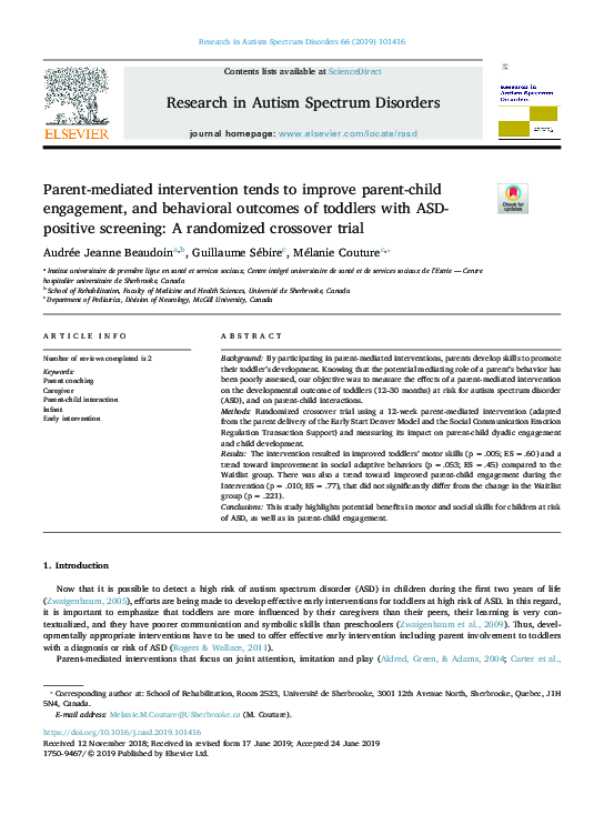 (PDF) Parent-mediated intervention tends to improve parent-child engagement, and behavioral ...