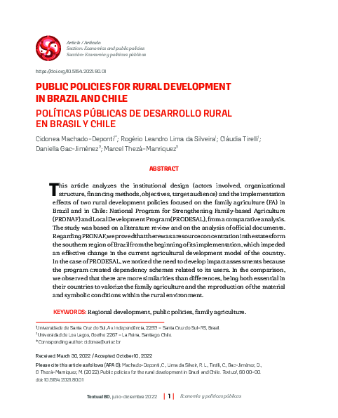 (PDF) PUBLIC POLICIES FOR RURAL DEVELOPMENT IN BRAZIL AND CHILE ...
