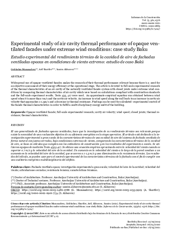 (PDF) Experimental study of air cavity thermal performance of opaque ventilated facades under ...