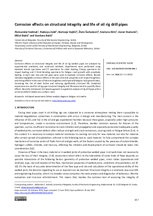 (PDF) Corrosion effects on structural integrity and life of oil rig ...