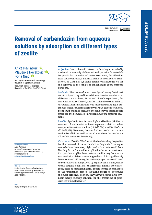 (PDF) Removal of carbendazim from aqueous solutions by adsorption on ...
