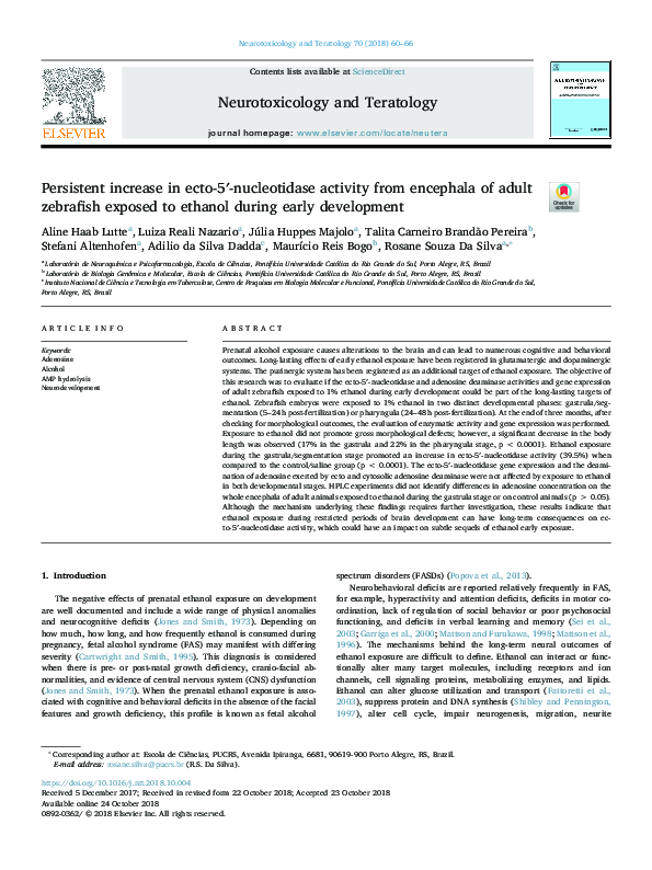 (PDF) Persistent increase in ecto‑5'‑nucleotidase activity from encephala of adult zebrafish ...