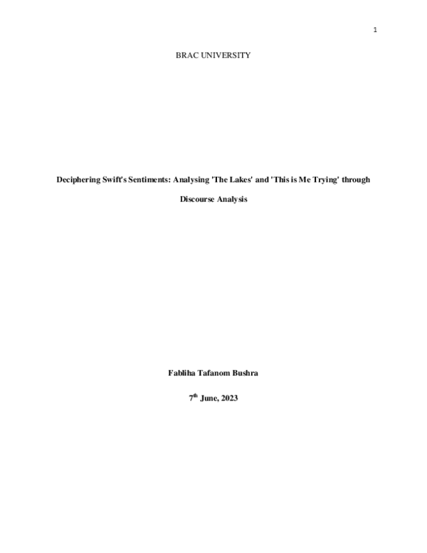 (PDF) Deciphering Taylor Swift's Sentiments: Analysing 'The Lakes' and ...