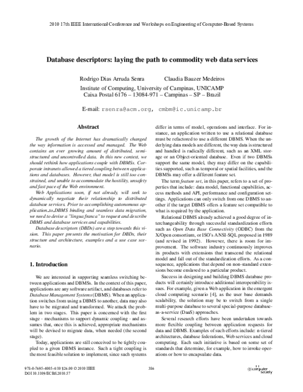 (PDF) Database Descriptors: Laying the Path to Commodity Web Data Services