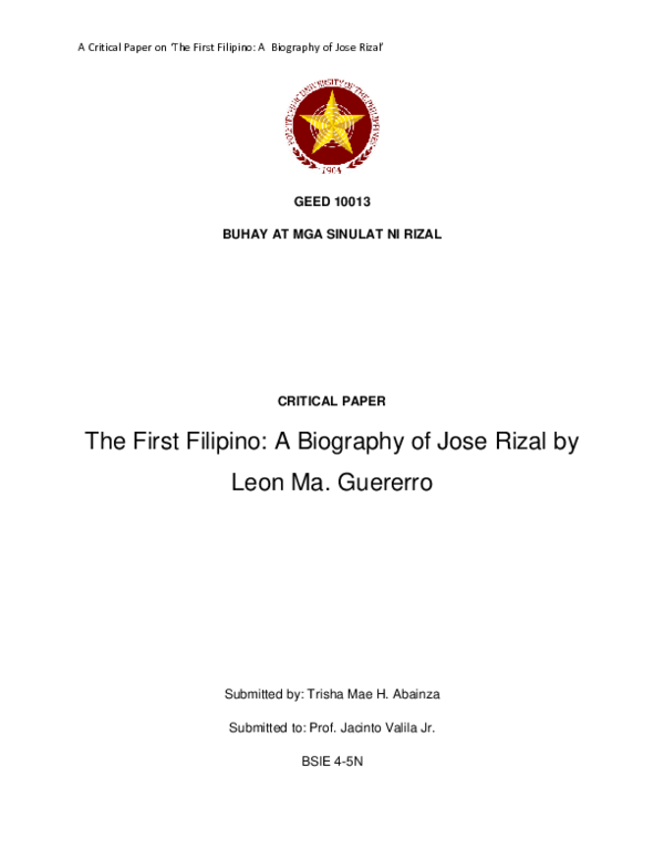(PDF) ABAINZA-CRITIPAL PAPER ON THE FIRST FILIPINO