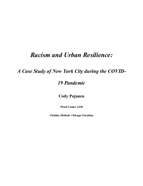 (PDF) Racism and Urban Resilience: A Case Study of New York City during ...