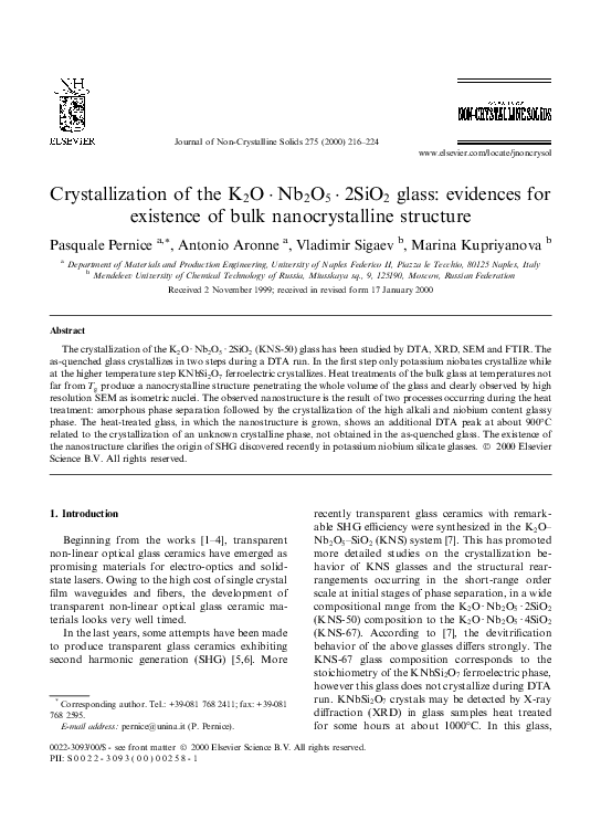 (PDF) Crystallization of the K2O·Nb2O5·2SiO2 glass: evidences for existence of bulk ...