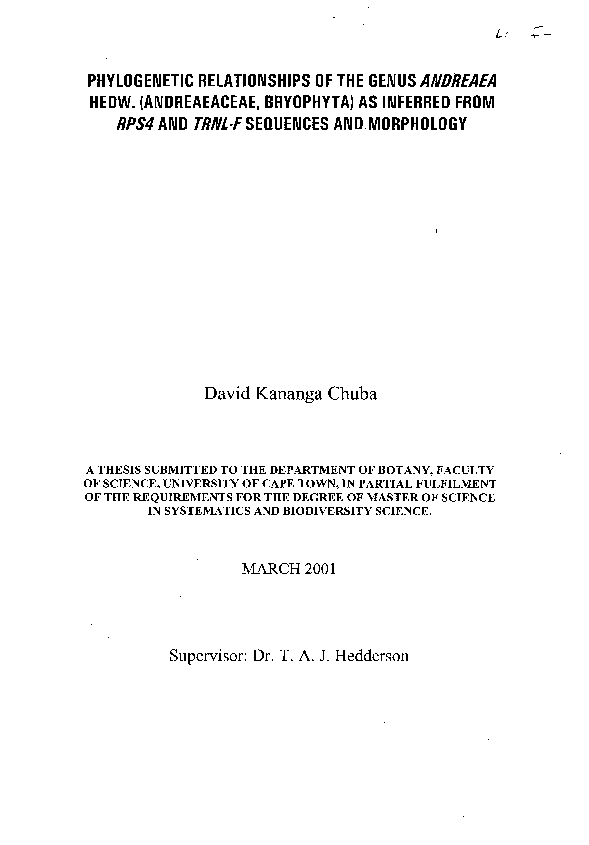 (PDF) Phylogenetic relationships of the Genus Andreaea Hedw ...