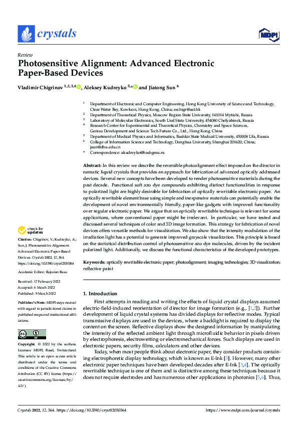 (PDF) Photosensitive Alignment: Advanced Electronic Paper-Based Devices