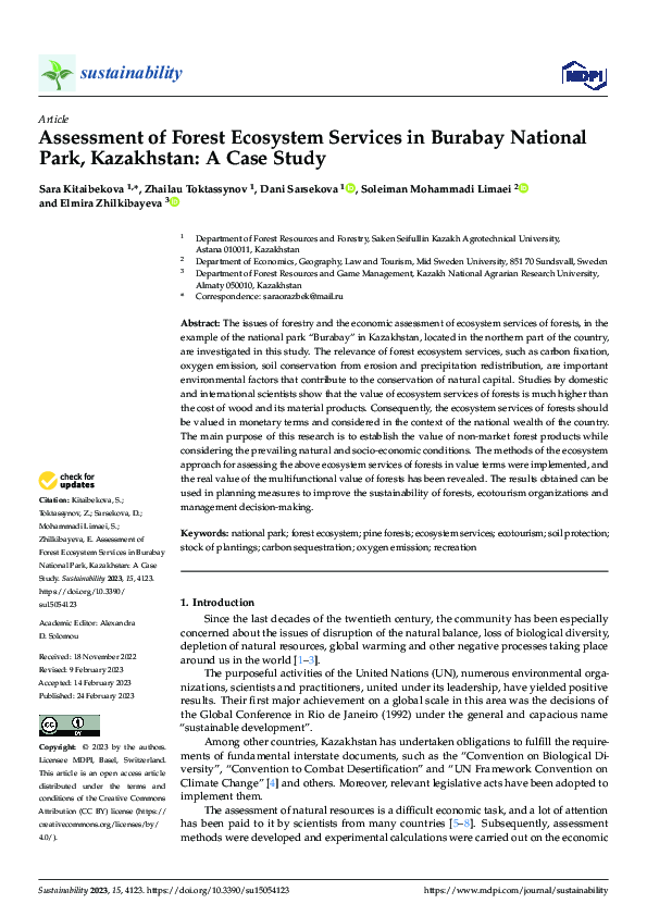 (PDF) Assessment of Forest Ecosystem Services in Burabay National Park ...
