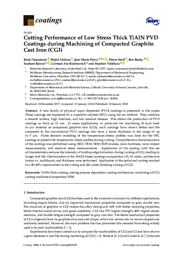 (PDF) Cutting Performance of Low Stress Thick TiAlN PVD Coatings during ...