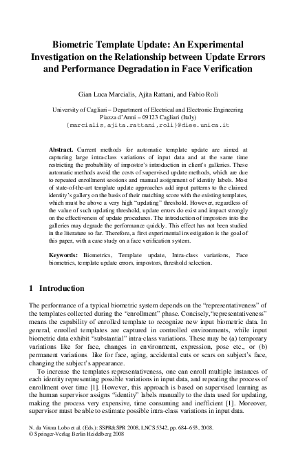 (PDF) Biometric Template Update: An Experimental Investigation on the Relationship between ...