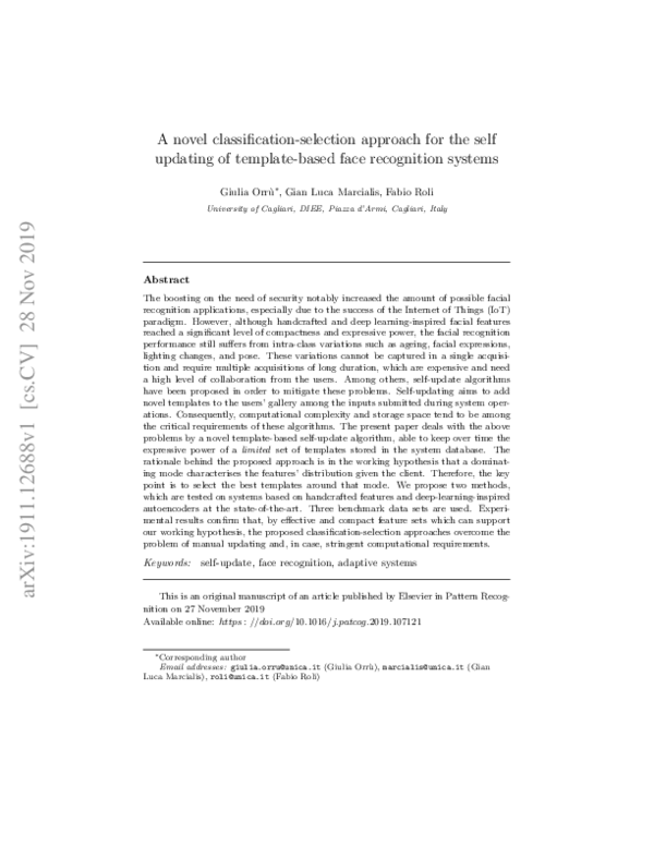 (PDF) A novel classification-selection approach for the self updating of template-based face ...