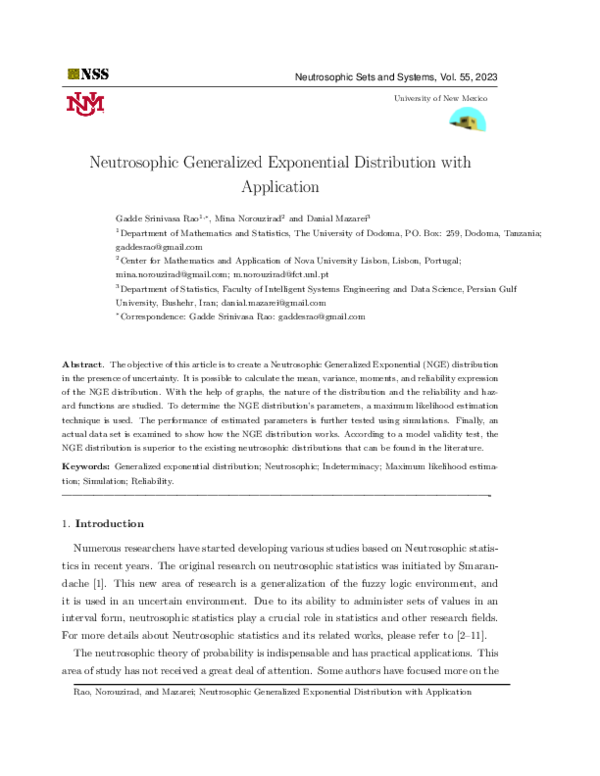 Pdf Neutrosophic Generalized Exponential Distribution With Application