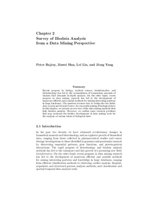 (PDF) Survey of Biodata Analysis from a Data Mining Perspective | Jiawei Han - Academia.edu