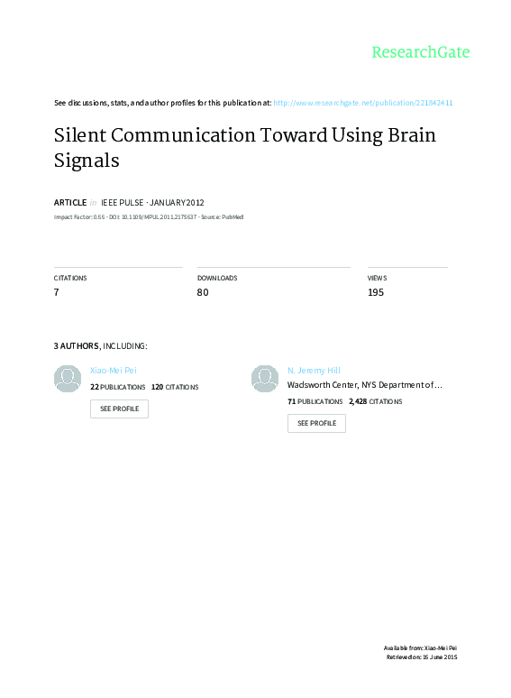 (PDF) Silent Communication: Toward Using Brain Signals