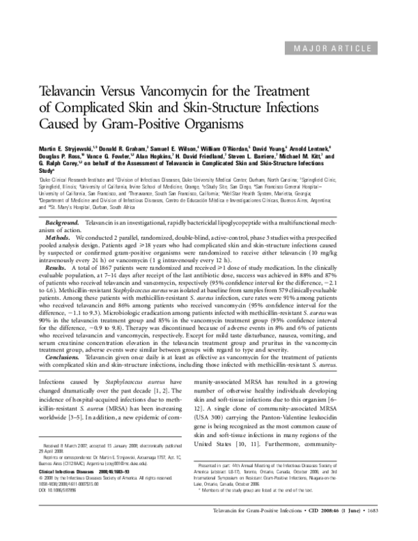 (PDF) Telavancin Versus Vancomycin for the Treatment of Complicated Skin and Skin‐Structure ...