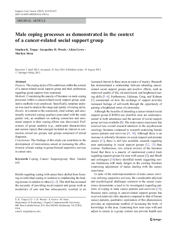 (PDF) Male coping processes as demonstrated in the context of a cancer ...
