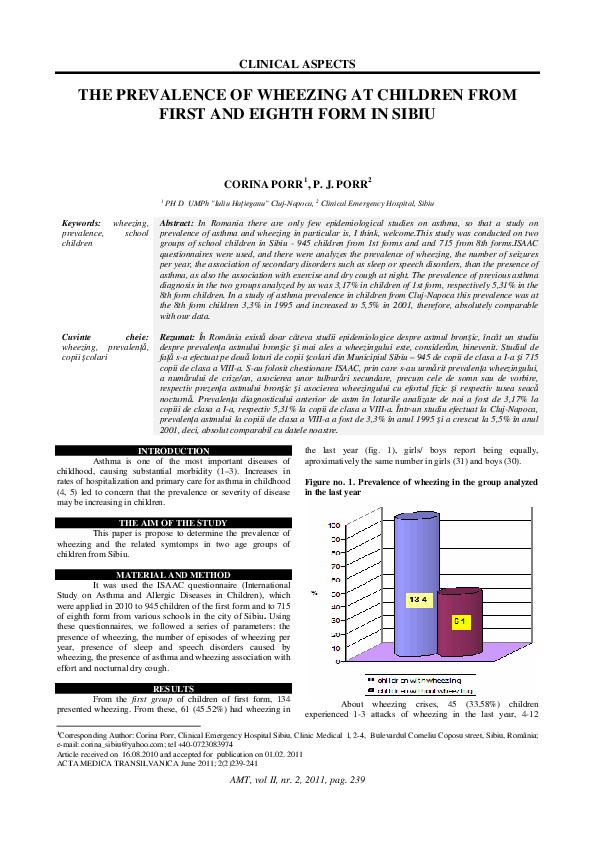 (PDF) The Prevalence of Wheezing at Children from First and Eighth Form in Sibiu