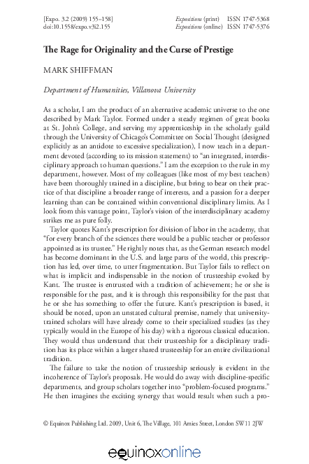 (PDF) The Rage for Originality and the Curse of Prestige