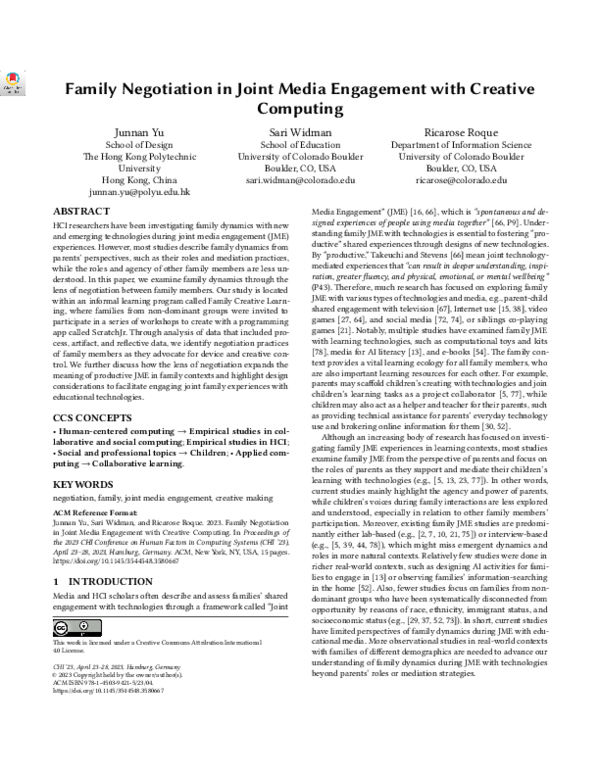 (PDF) Family Negotiation in Joint Media Engagement with Creative Computing