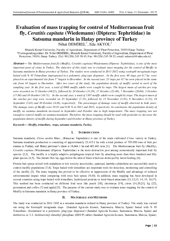 (PDF) Evaluation Of Mass Trapping For Control Of Mediterranean Fruit ...