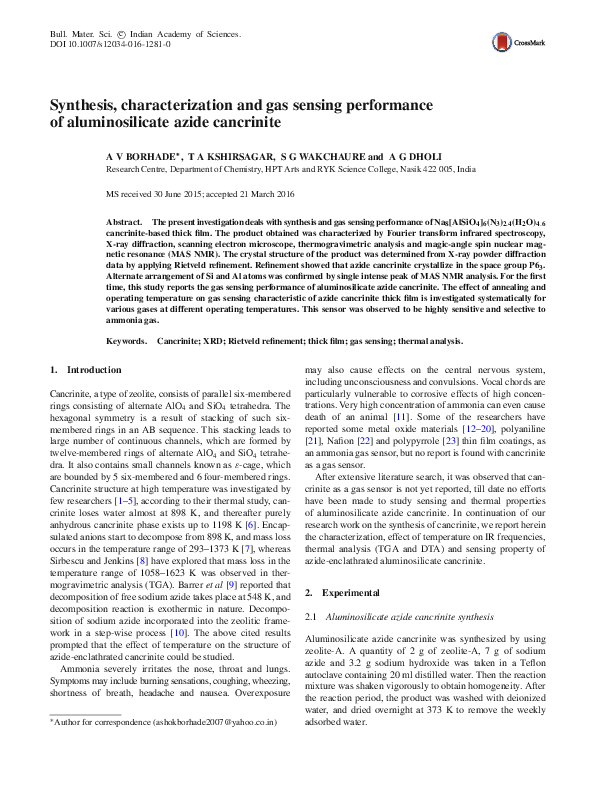 (PDF) Synthesis, characterization and gas sensing performance of tungesten oxide by hydrothermal ...