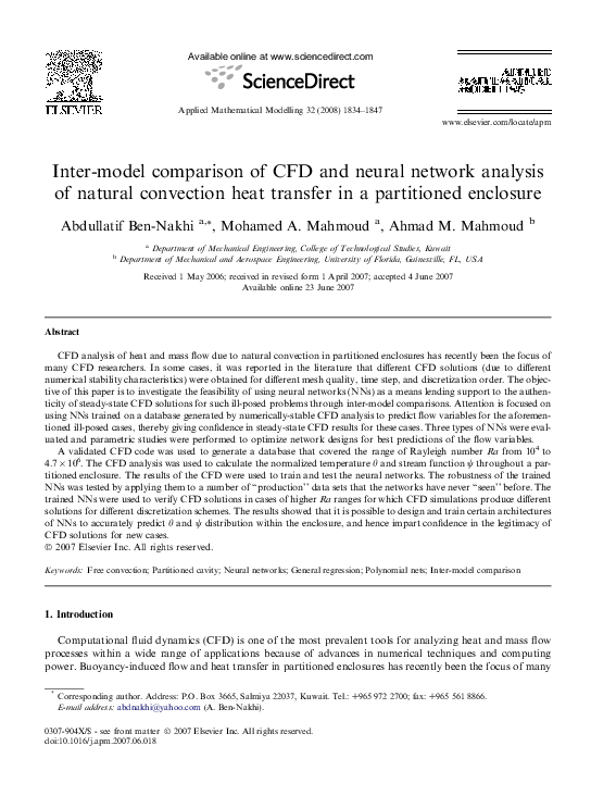 (PDF) Inter-model comparison of CFD and neural network analysis of ... (PDF) Inter-model comparison of CFD and neural network analysis of ...