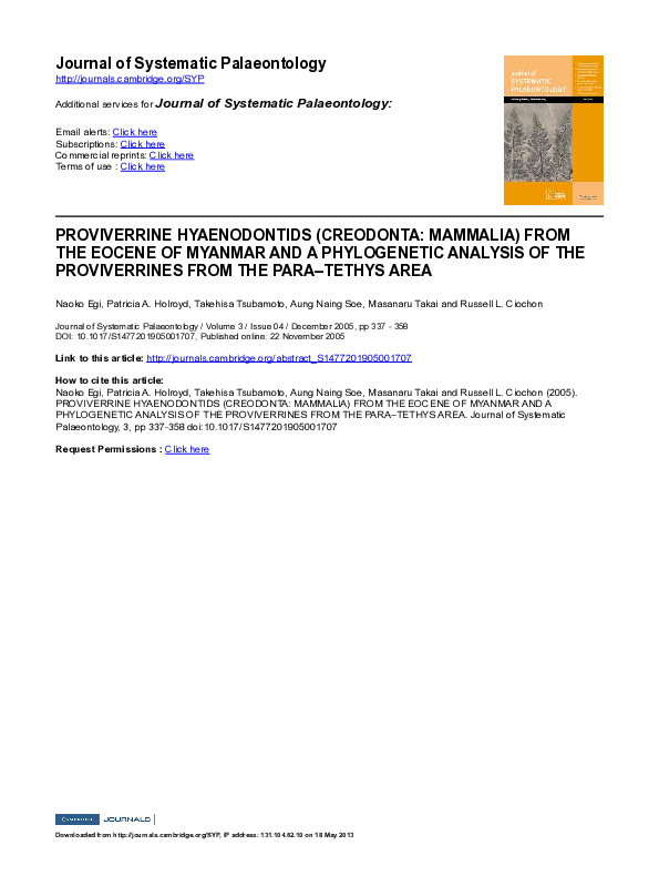 (PDF) Proviverrine hyaenodontids (Creodonta: Mammalia) from the Eocene ...