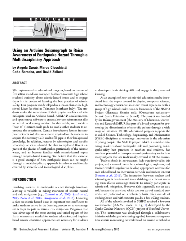 (PDF) Using an Arduino Seismograph to Raise Awareness of Earthquake ...