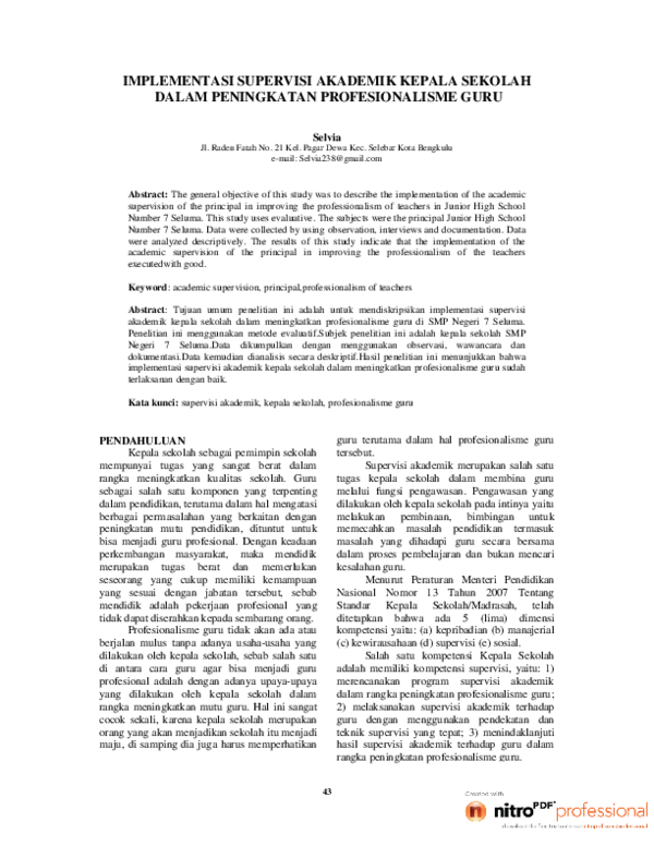 (PDF) Implementasi Supervisi Akademik Kepala Sekolah Dalam Peningkatan Profesionalisme Guru