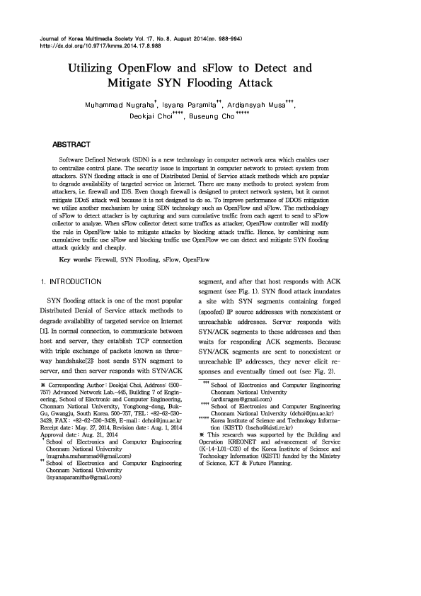(PDF) Utilizing OpenFlow and sFlow to Detect and Mitigate SYN Flooding Attack | Muhammad Bintang ...