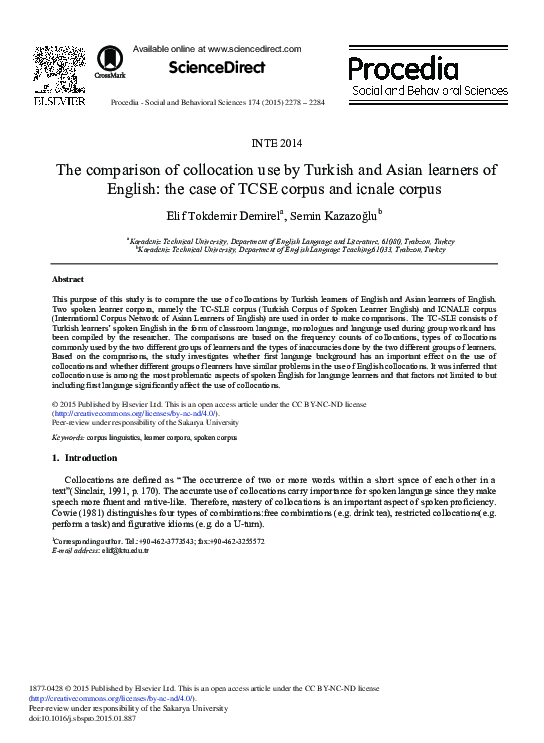 (PDF) The Comparison of Collocation Use by Turkish and Asian Learners of English: The Case of ...