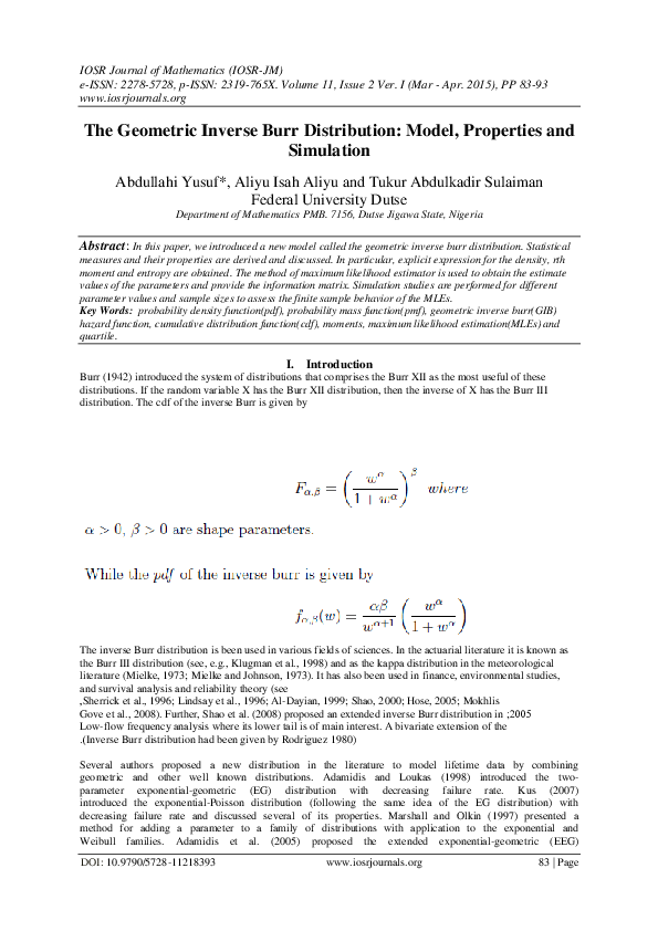 (PDF) Geometric Inverse Burr Distribution Study