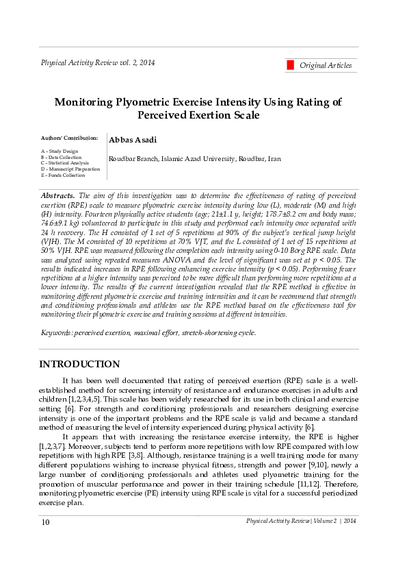 (PDF) Monitoring plyometric exercise intensity using rating of ...